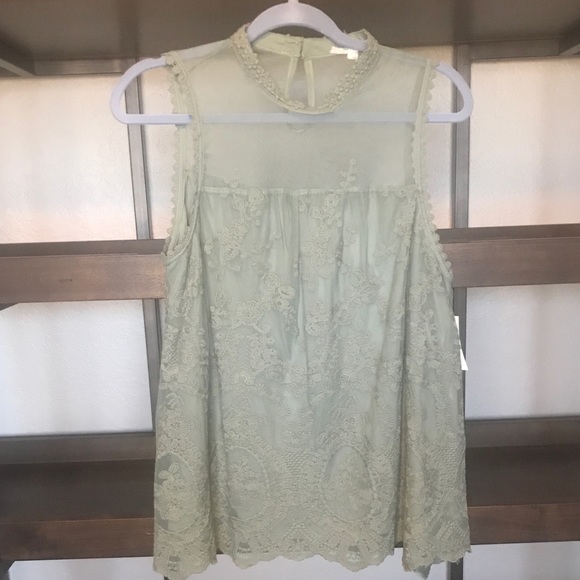 Taylor & Sage | Tops | Sage Green Mesh Lace Top | Poshmark